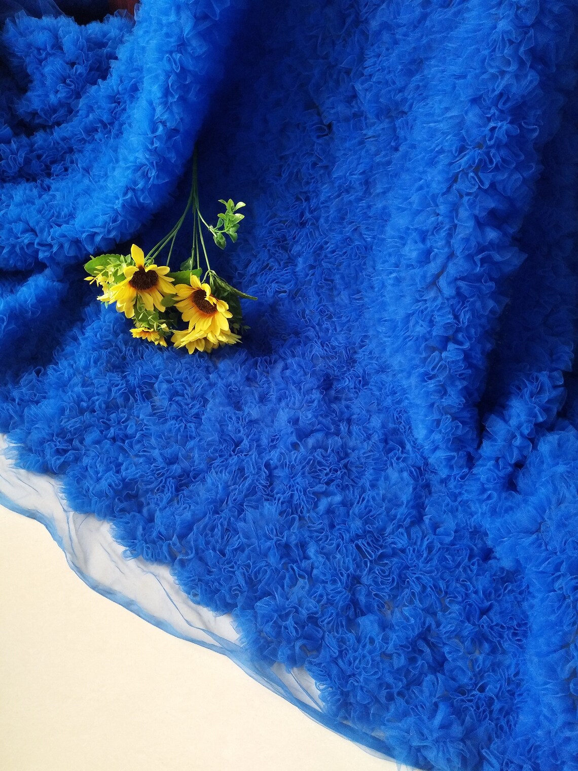 Royal Blue Ruffled Tulle 3D Fabric, Ruffled Mesh 3D Bridal Fabric, 3D ...