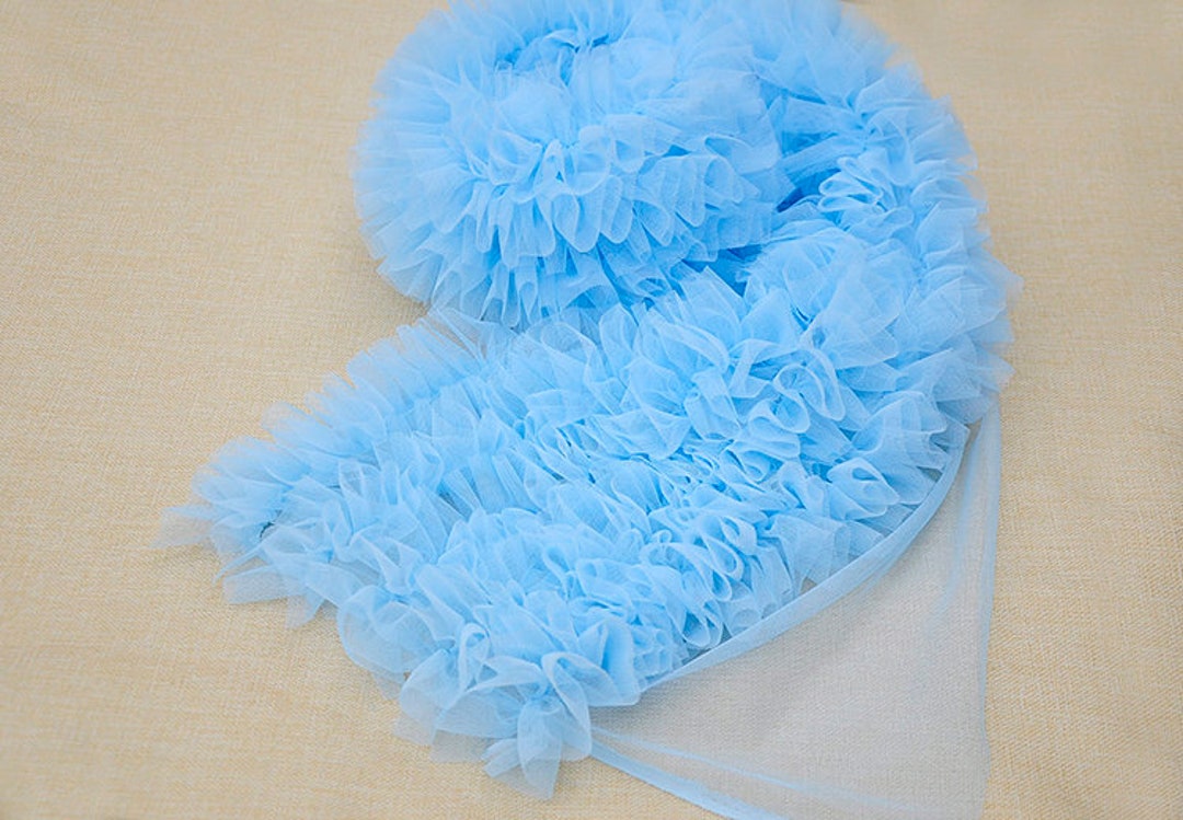 Light Blue 3D Ruffled Fabric Trim, Hot Pink Ruffle Trim Mesh Fabric ...