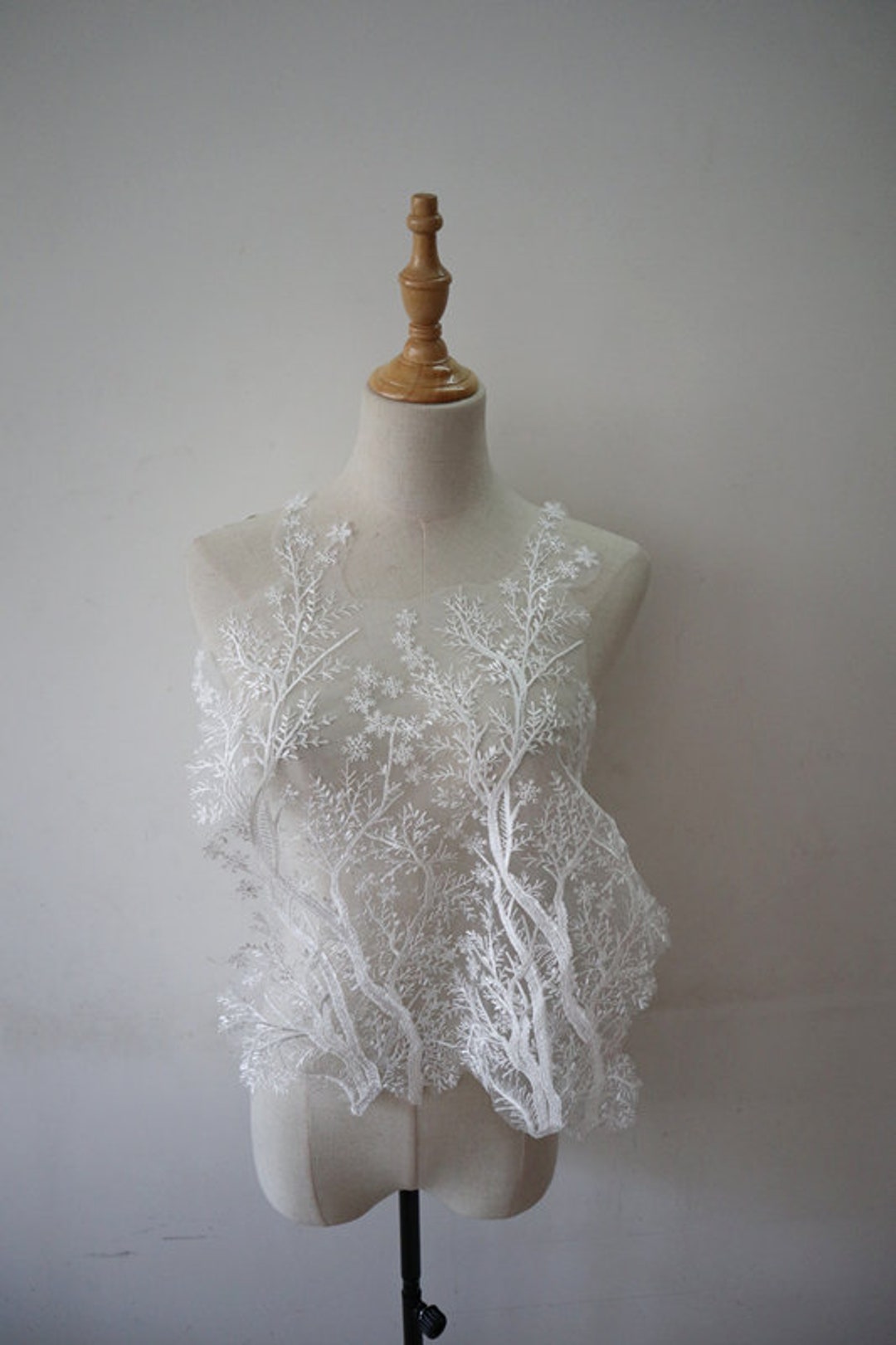 Ivory White Embroidered Lace Fabric Tree Motif Embroidery - Etsy