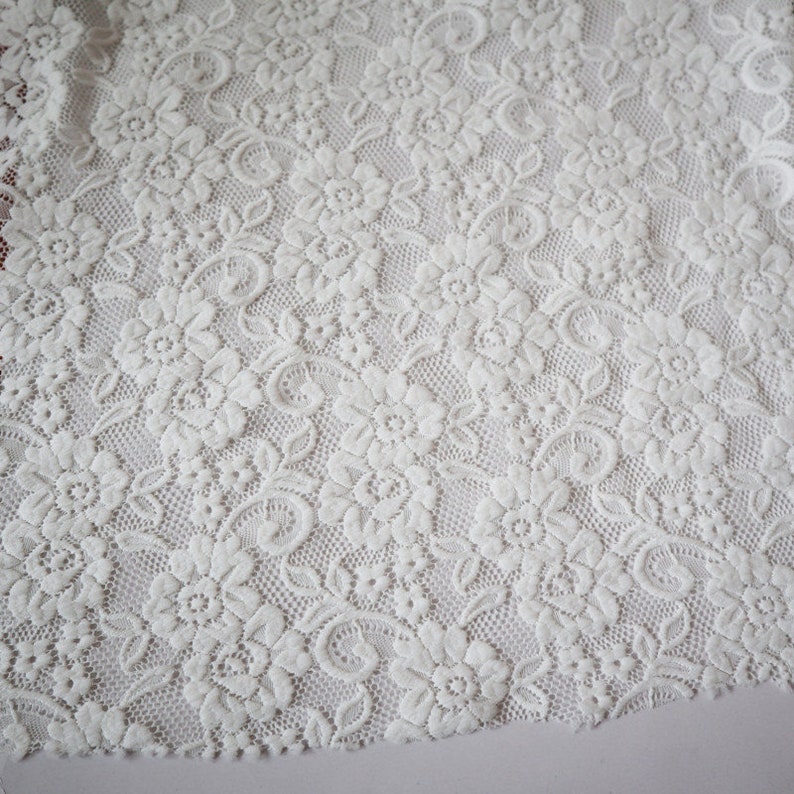 Off White Stretch Lace Fabric by the Yard Ivory Elastic Lace - Etsy