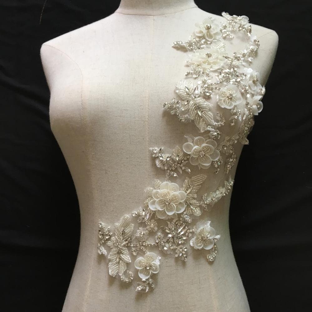 3D Rhinestone Beaded Applique Pair 3D Flowers Bridal Bodice - Etsy