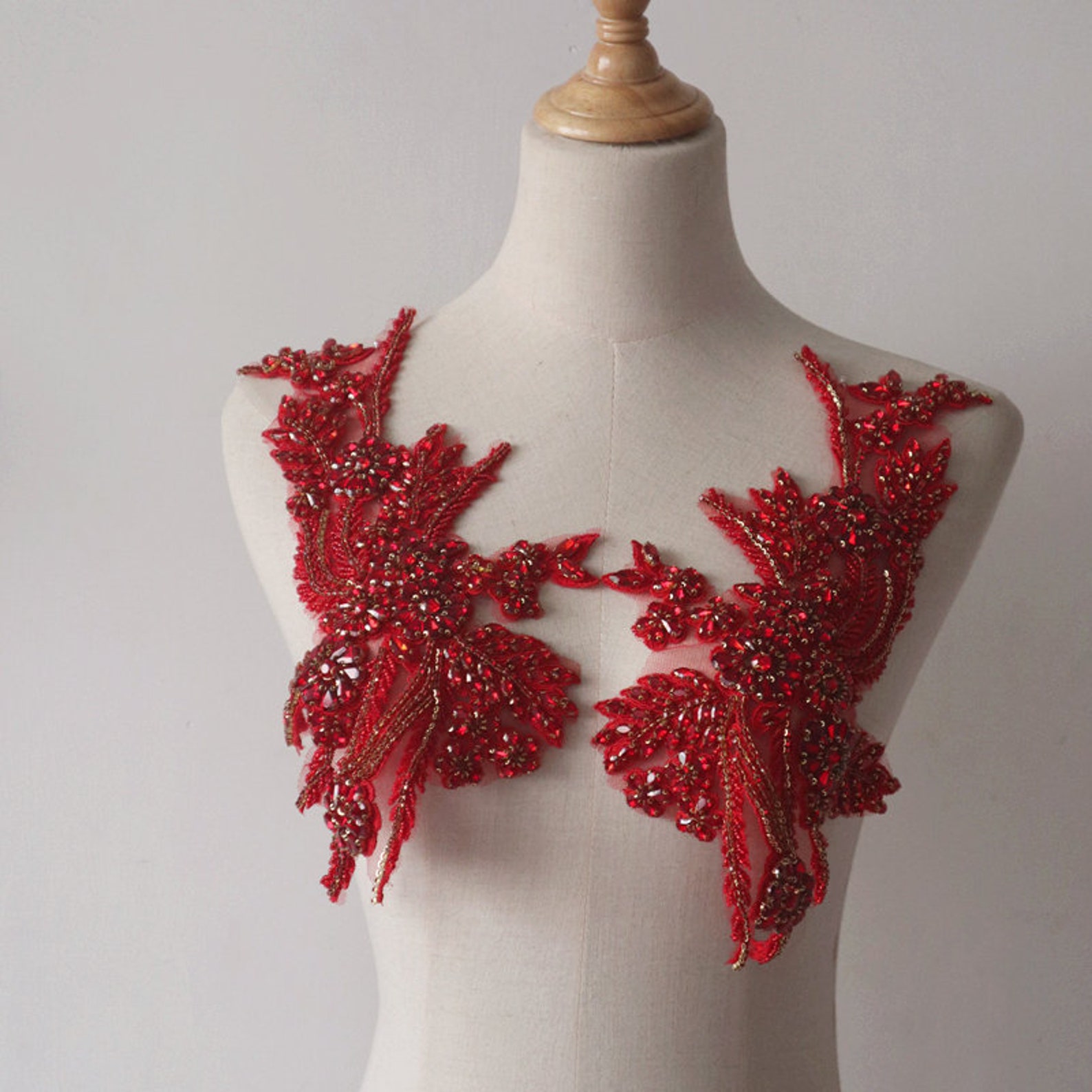 Deluxe Red Rhinestone Applique Bridal Bodice Beaded Floral | Etsy