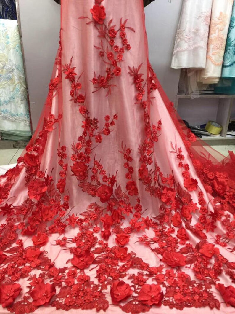 3D Flowers Lace Fabric Light Blue Bridal 3D Beaded Lace - Etsy