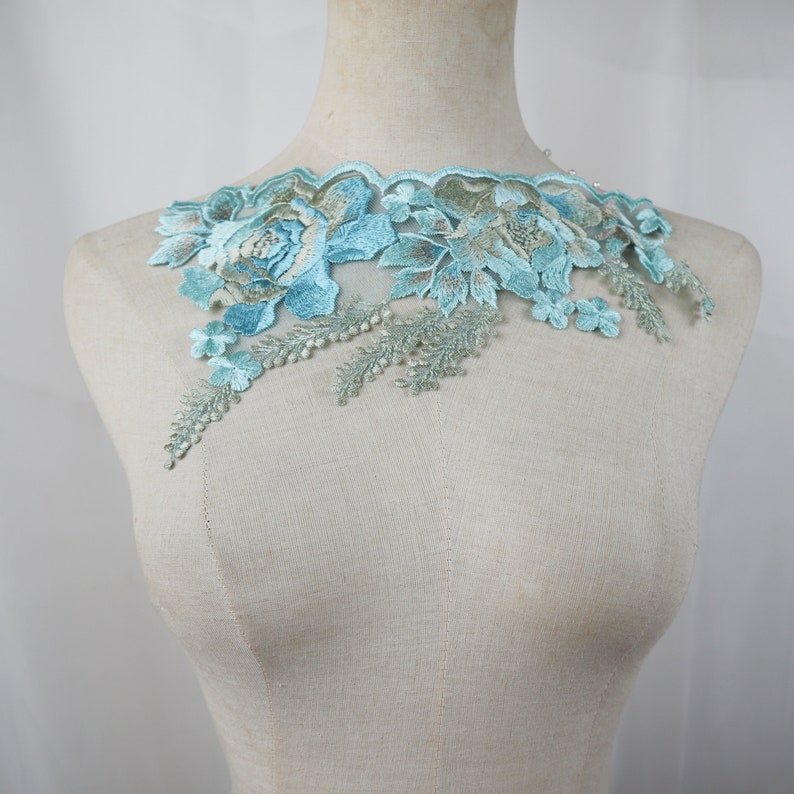 Lake Blue Lace Applique Sets Blue Tulle Embroidered Flowers | Etsy