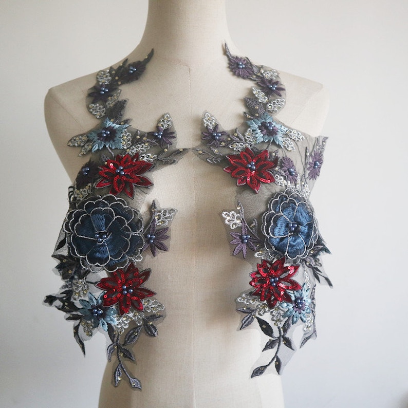 Exquisite 3D Applique quality lace mix colors floral motif | Etsy