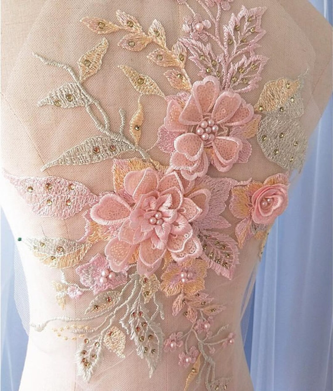 Pastel Pink 3D Floral Embroidered Lace Appliques Retro Floral - Etsy