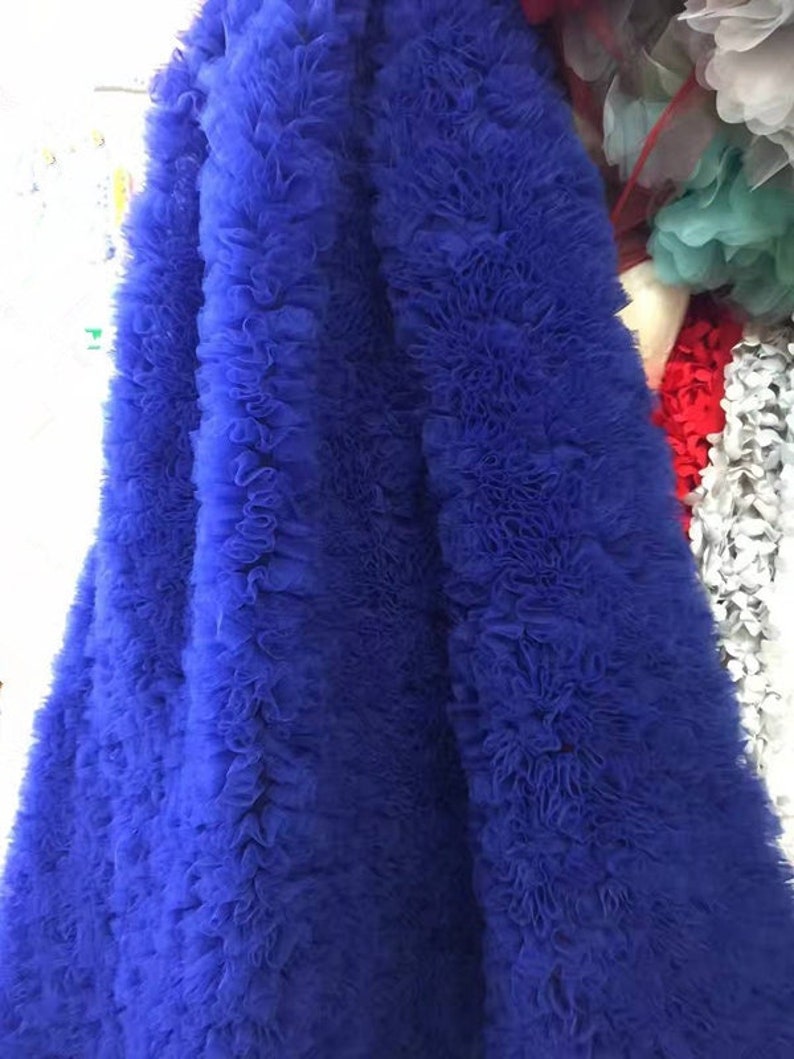 Royal Blue Ruffled Tulle 3D Fabric, Ruffled Mesh 3D Bridal Fabric, 3D ...