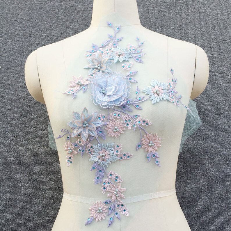 Exquisite Light Blue 3D Pair Applique Quality Lace Floral - Etsy