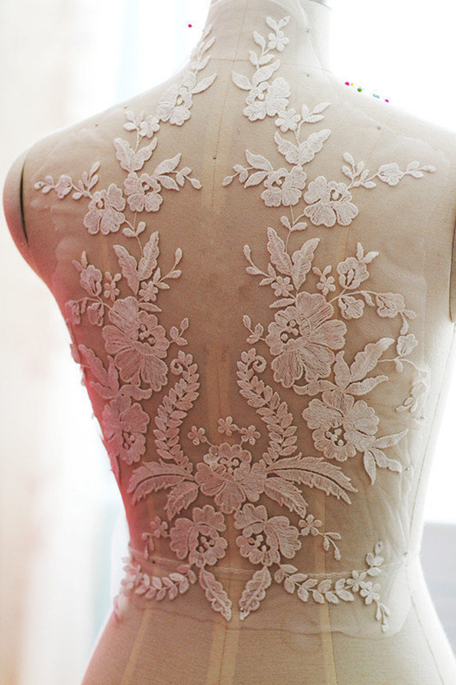 Black embroidered lace fabric bodice lace applique bridal | Etsy