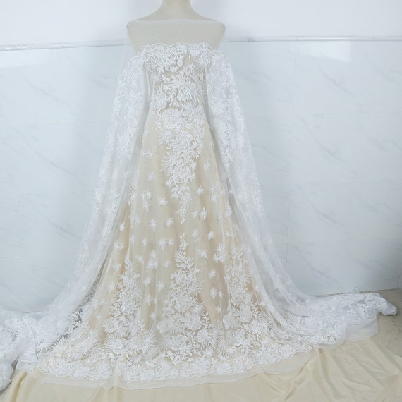 Exquisite Pure White Lace Fabric Green Floral Embroidered - Etsy