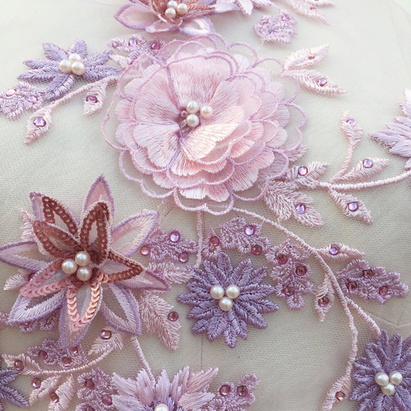 3D Flowers Embroidered Lace Appliques 3d Lace Applique for | Etsy