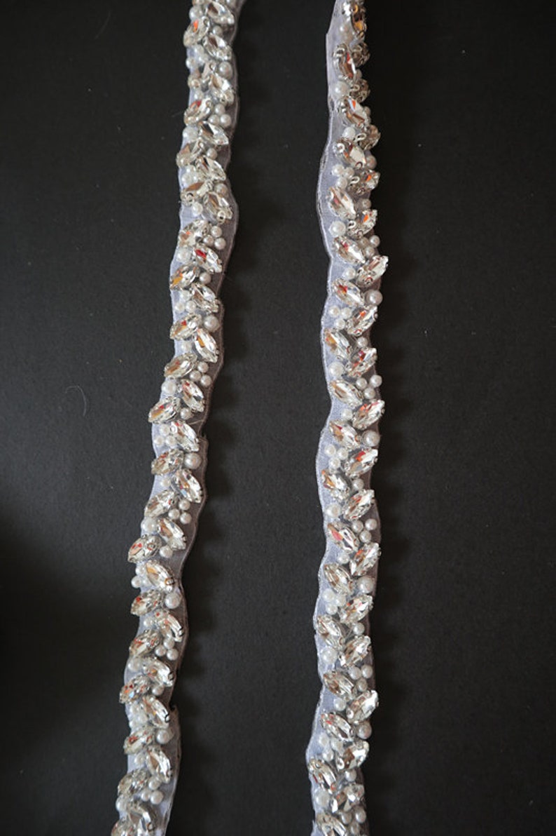 Silver Thin Crystal Beaded Trim Rhinestone Beaded Applique | Etsy