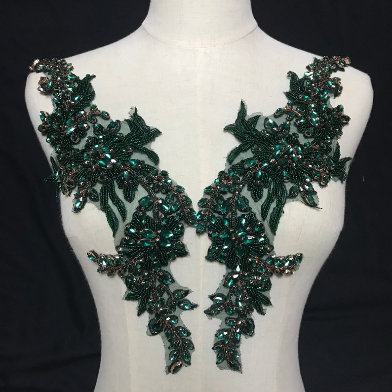 Red Rhinestone Applique Pair Bridal Bodice Beaded Lace | Etsy