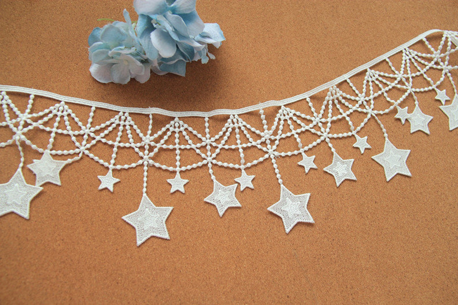 Off White Stars Lace Trim, Stars Floral Mofit Lace Trimming, Bridal ...