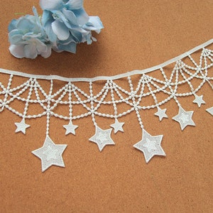 Off White Stars Lace Trim, Stars Floral Mofit Lace Trimming, Bridal ...
