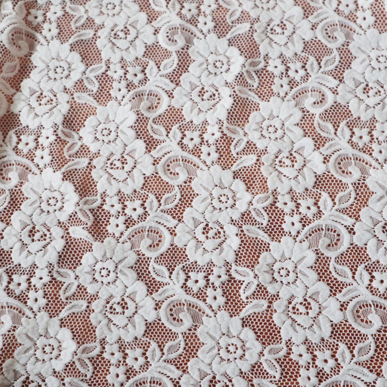 Off White Stretch Lace Fabric by the Yard Ivory Elastic Lace - Etsy