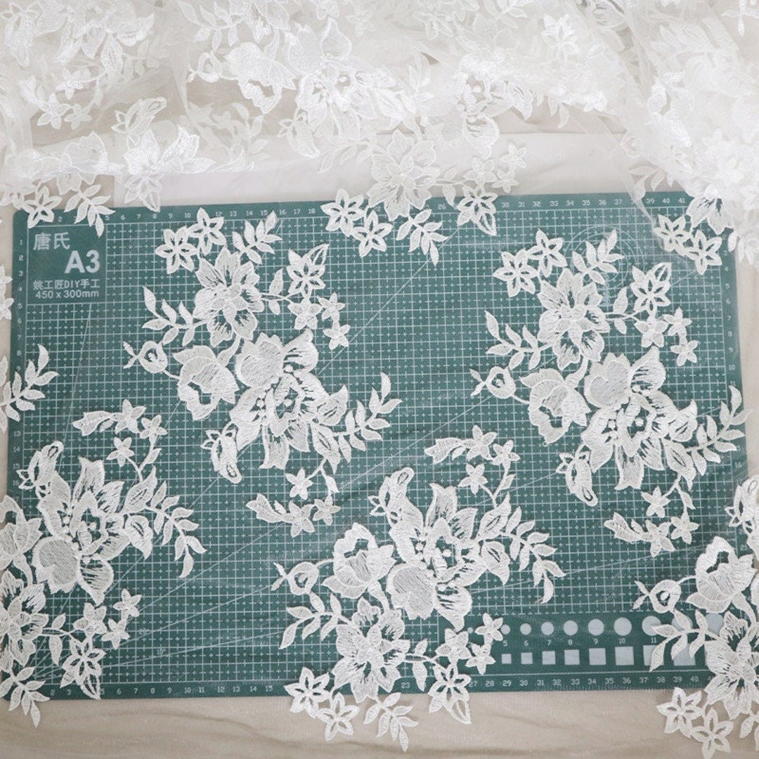 Ivory White Embroidered Tulle Lace Fabric, Super Bridal Lace Fabric ...