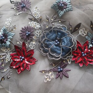 3D Floral Lace Applique Red Blue Mix Colors Floral Motif 3D - Etsy