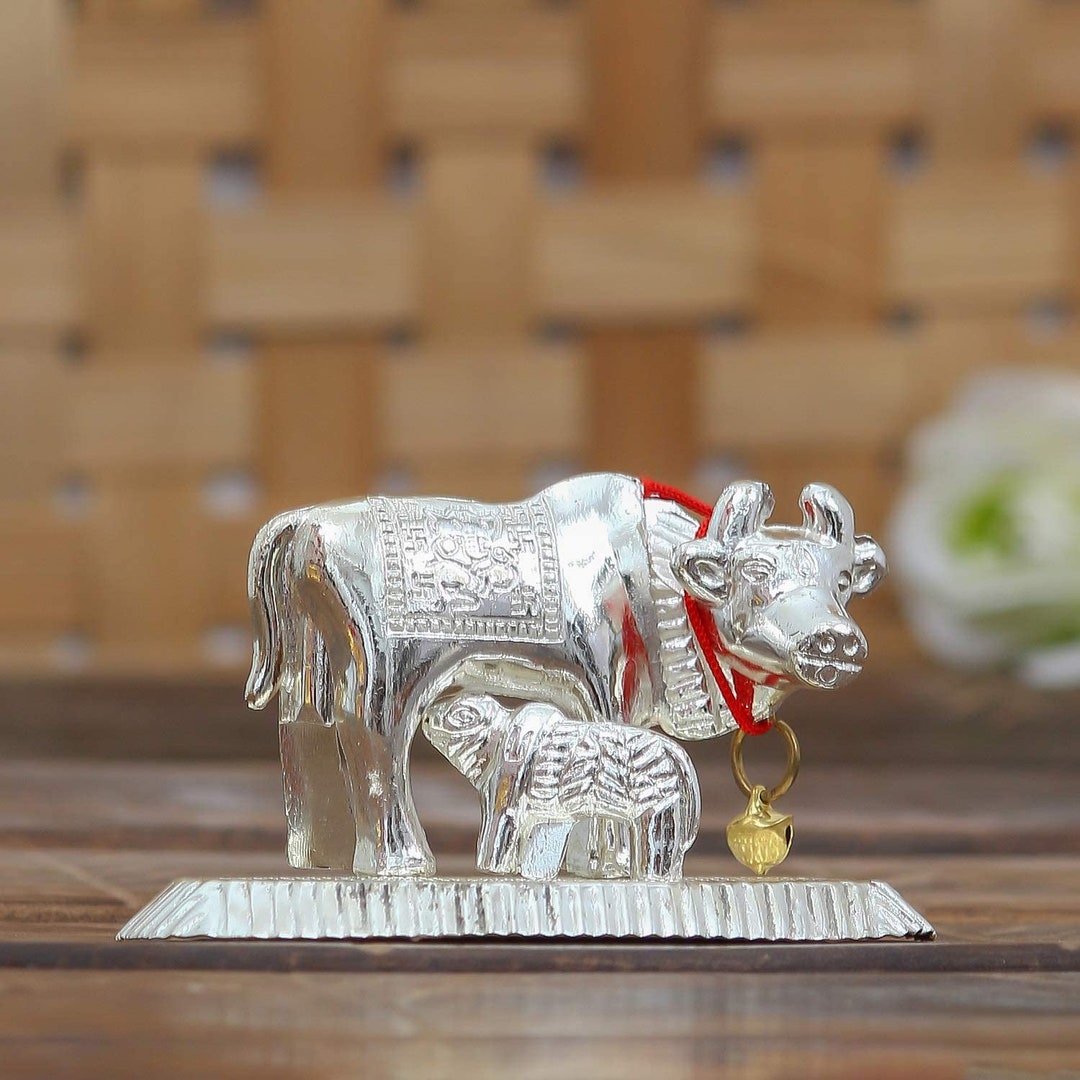 Kamdhenu Cow and Calf Idol Figurine Showpiece Divine Pooja Gift Décor ...