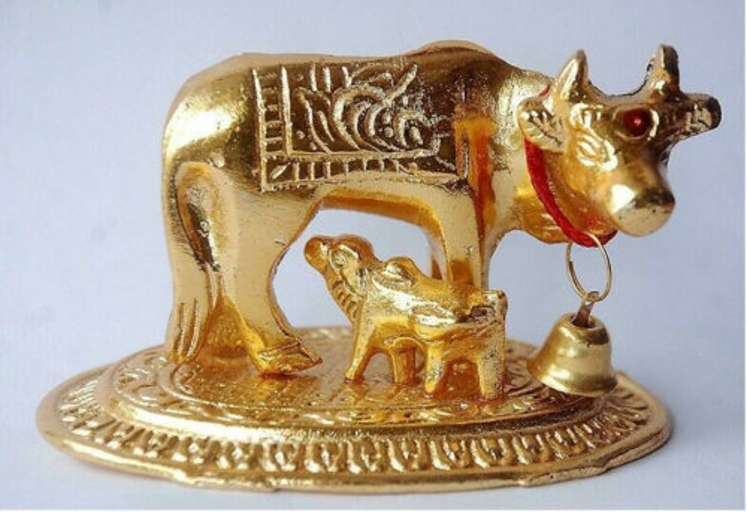 Kamdhenu Cow and Calf Idol for Home Temple - Etsy