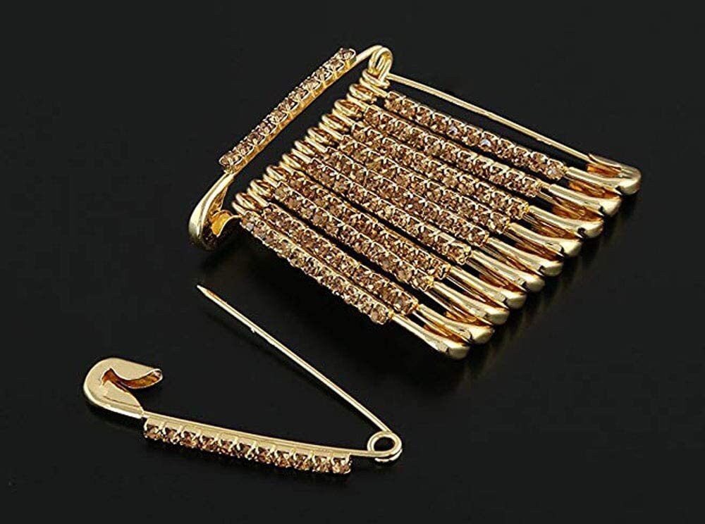Golden Colour Diamonds Designer Safety Pin Saree Pin One Side of Safety ...