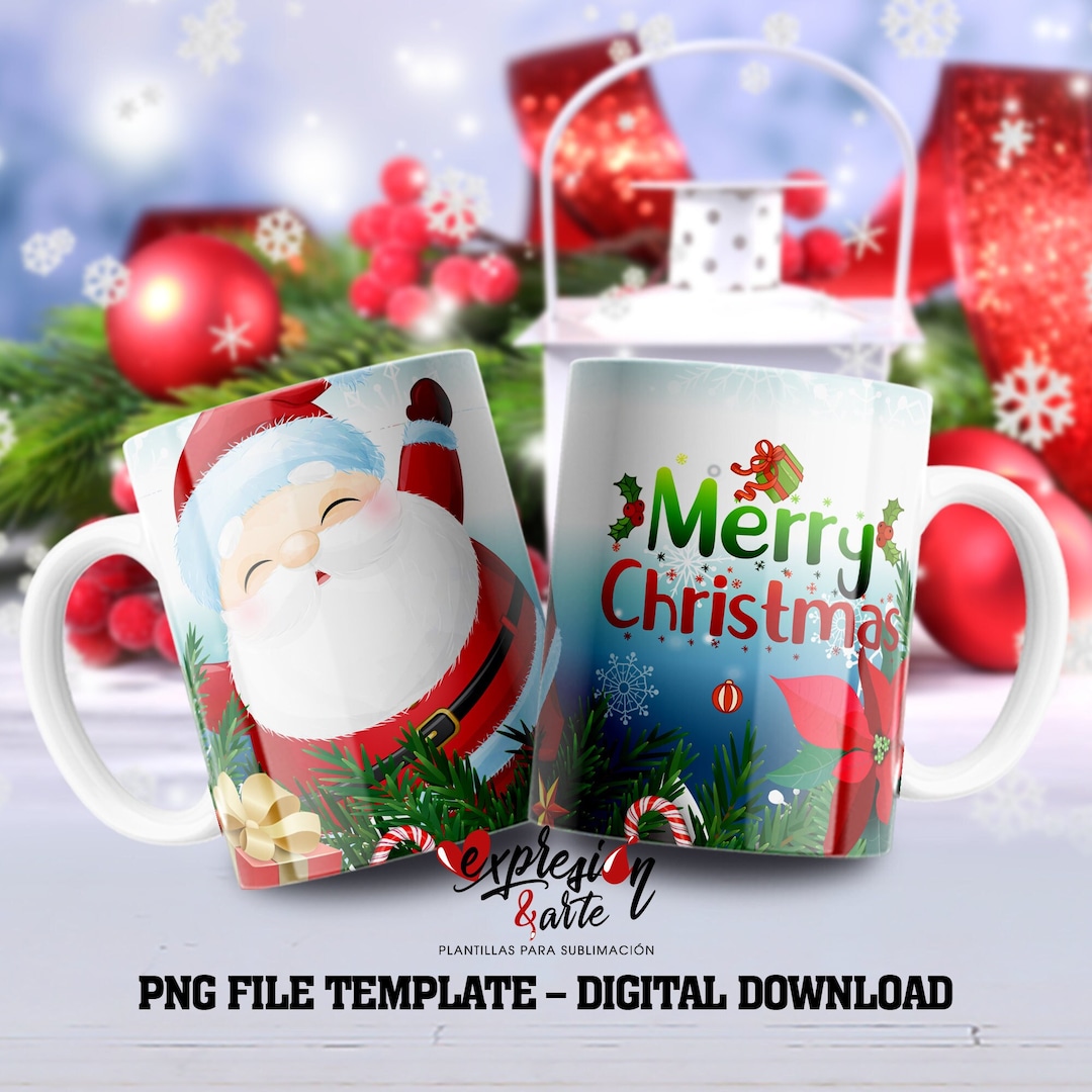 Merry Christmas Mug Template Holiday Cup Design Merry - Etsy