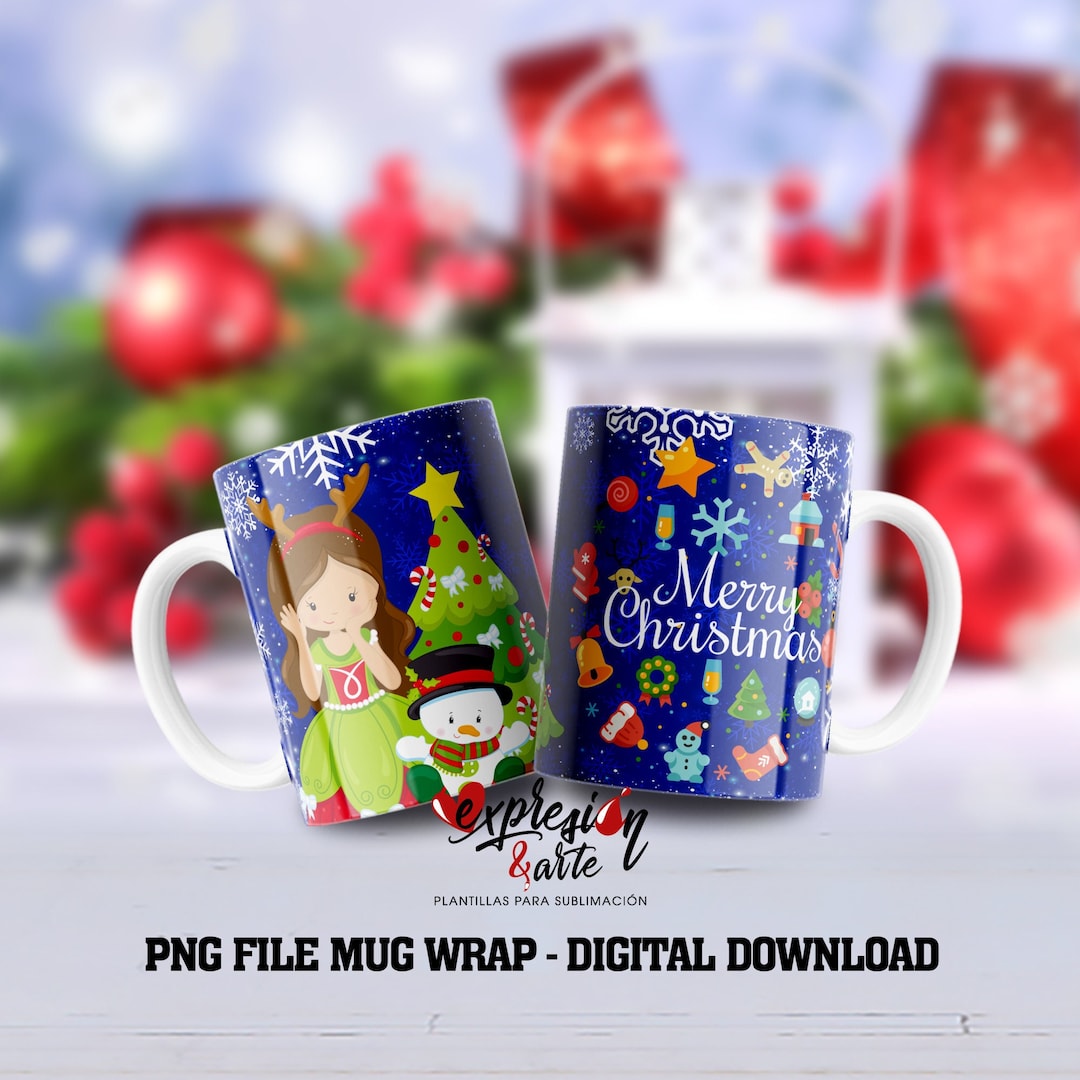 Merry Christmas Mug Template Holiday Cup Design Merry - Etsy