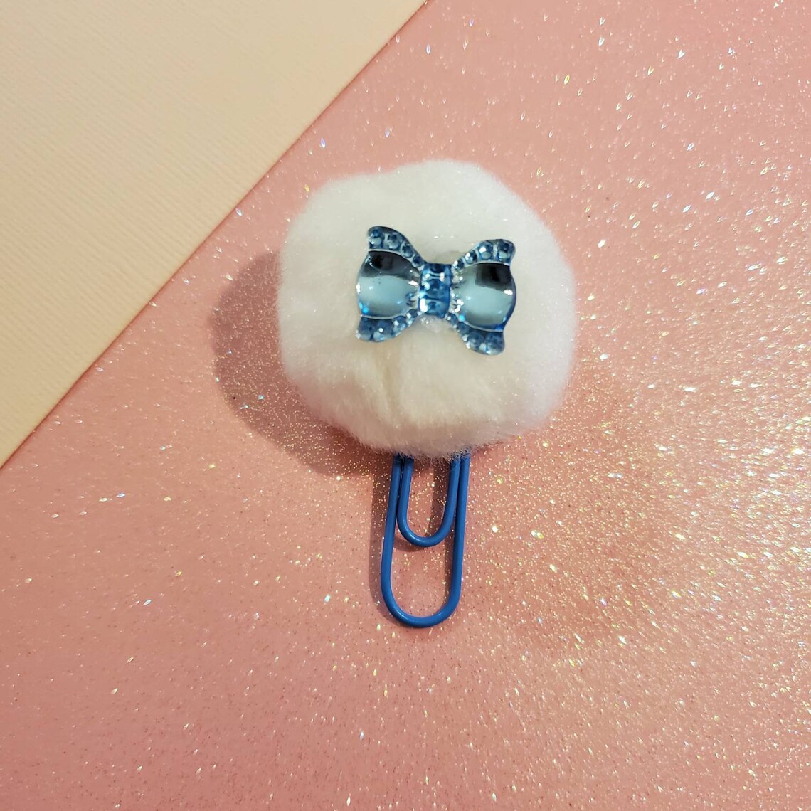 Large Pom Pom Blue Paperclip With Blue Bow Deco - Etsy