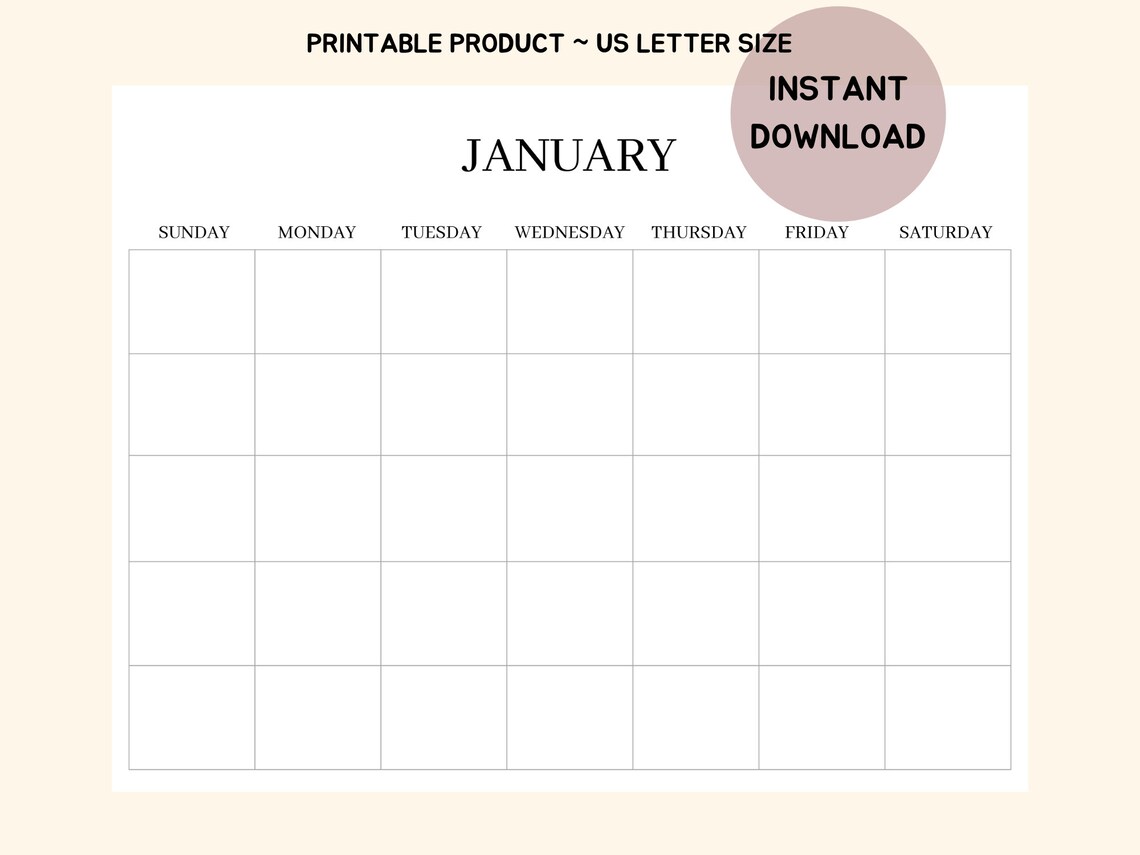 Blank Monthly Calendar 2022 | Printable Landscape | Minimalist Calendar ...