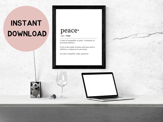 Printable Digital Wall Art PEACE Definition Print Quote | Etsy