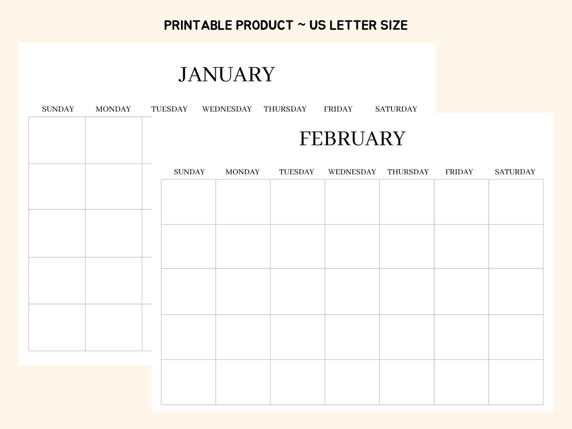 Blank Monthly Calendar 2022 | Printable Landscape | Minimalist Calendar ...