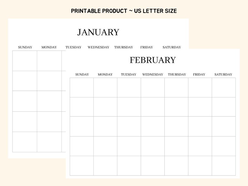 Blank Monthly Calendar 2022 | Printable Landscape | Minimalist Calendar ...