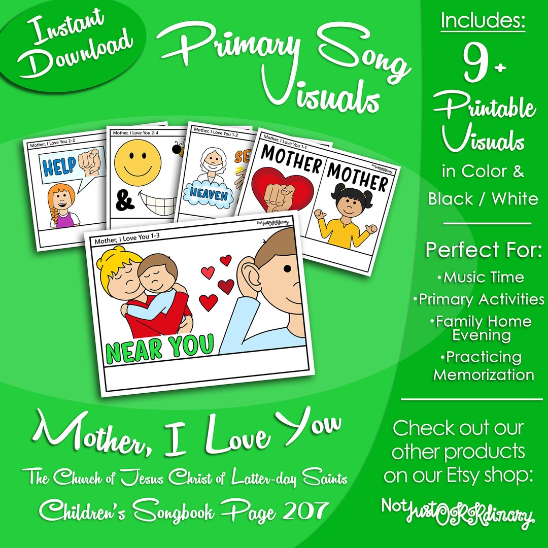 Mother, I Love You Song Visuals, Latter-day Saint LDS Primary Singing Time, Printable Poster ...