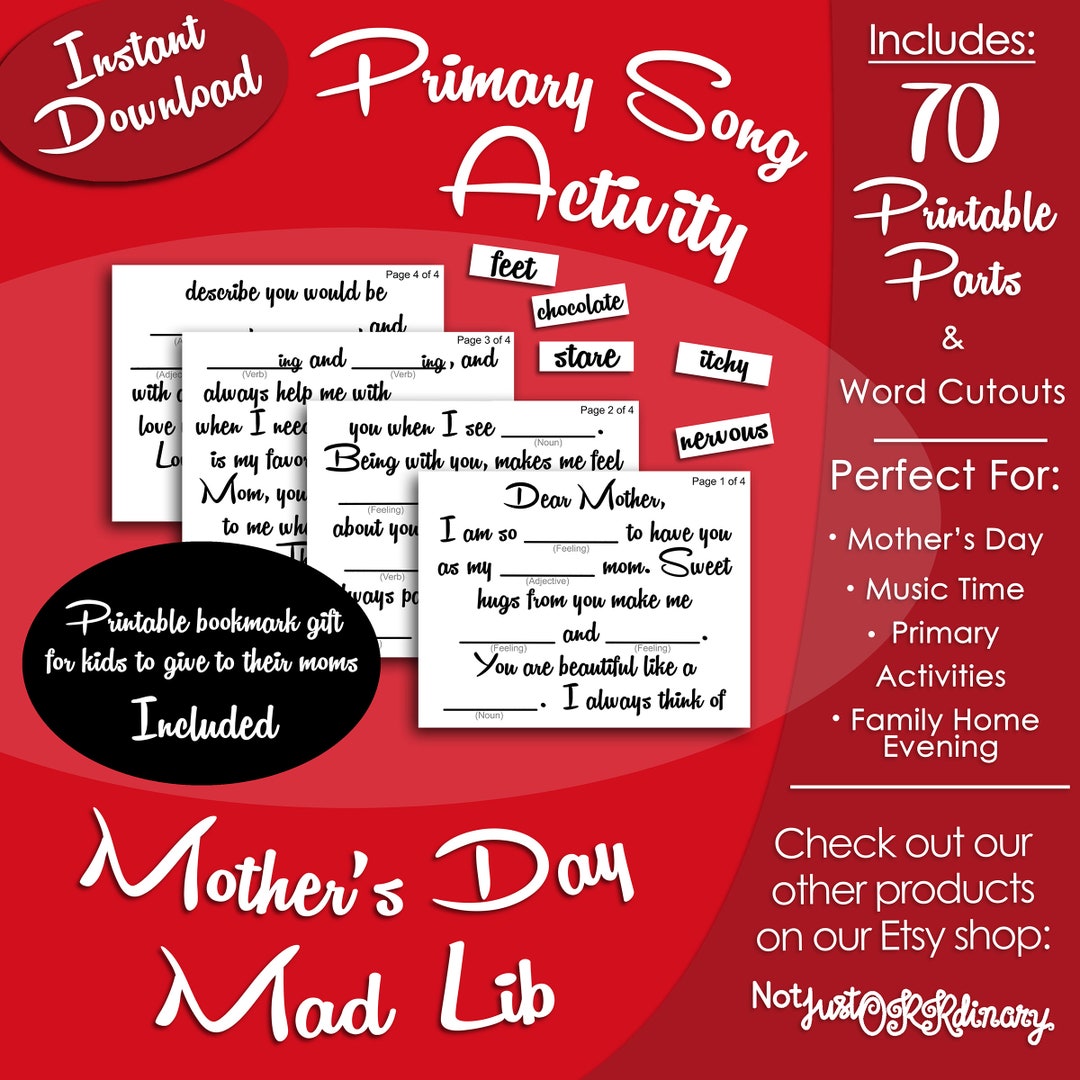 Mother's Day Mad Lib, Latter-day Saint LDS Primary Singing Time ...