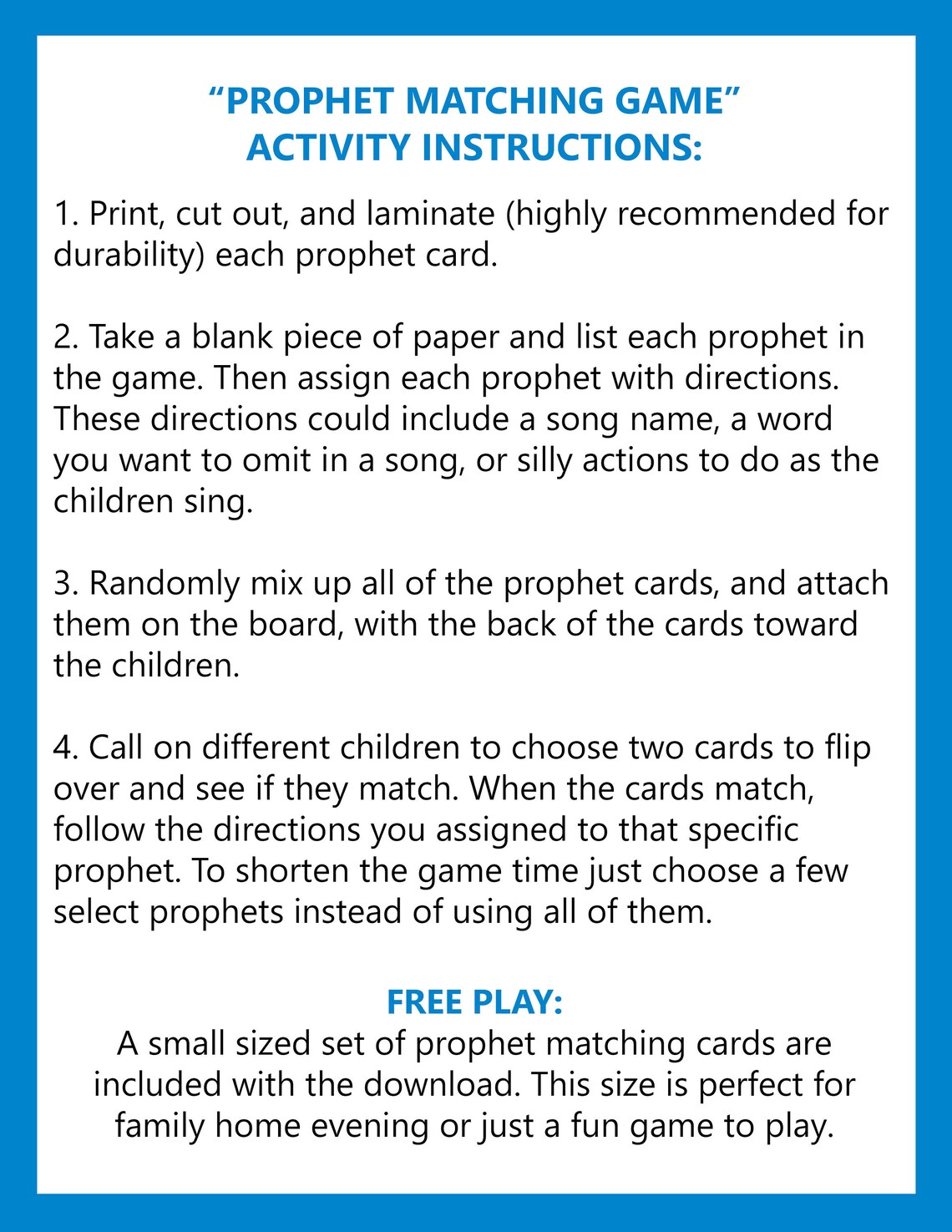 LDS Prophet Matching Game, Latter-day Saint LDS Primary Singing Time ...