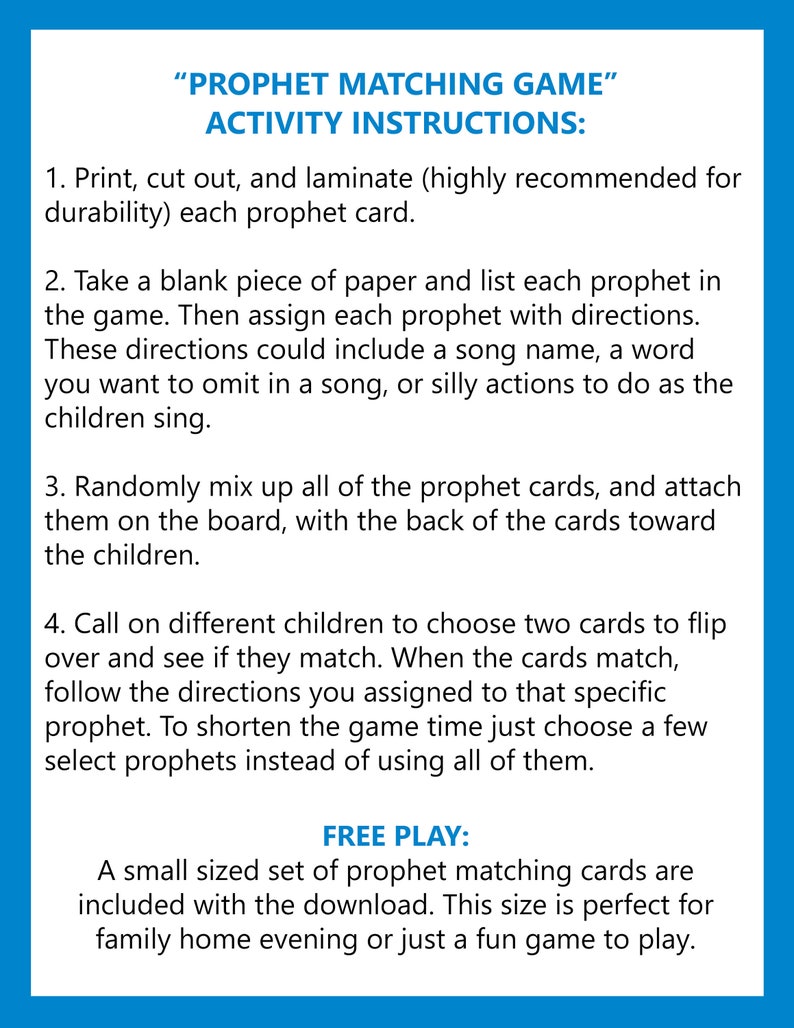 LDS Prophet Matching Game, Latter-day Saint LDS Primary Singing Time ...