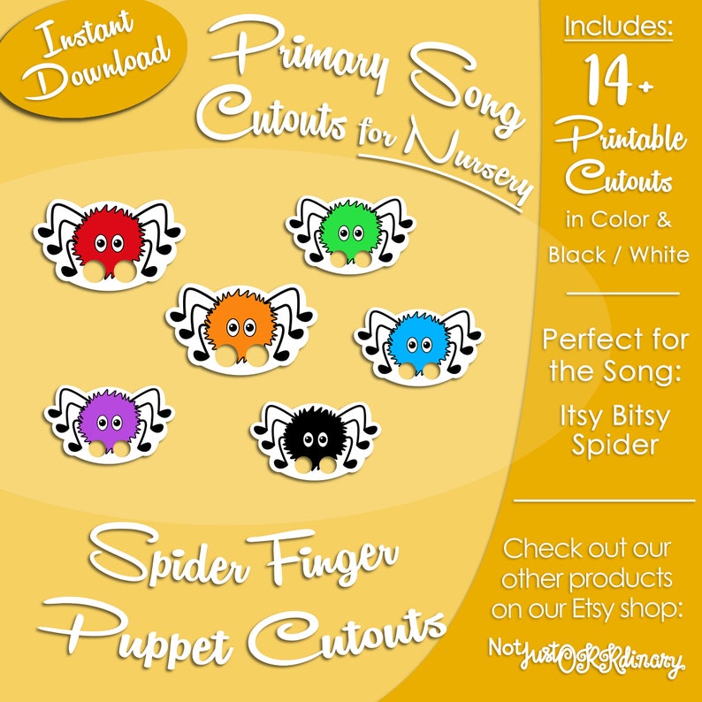 Spider Finger Puppet Cutouts for NURSERY, Itsy Bitsy Spider, Latter-day ...