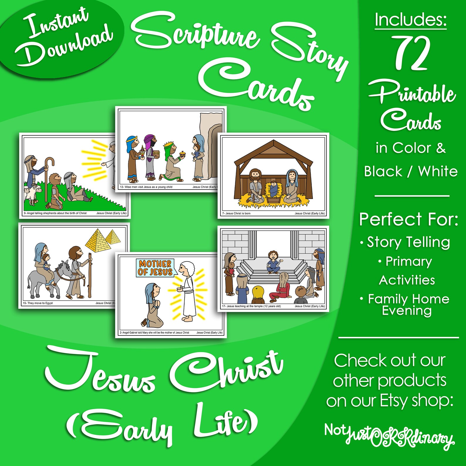 Jesus Christ early Life Story Cards, Latter-day Saint LDS Primary Story ...