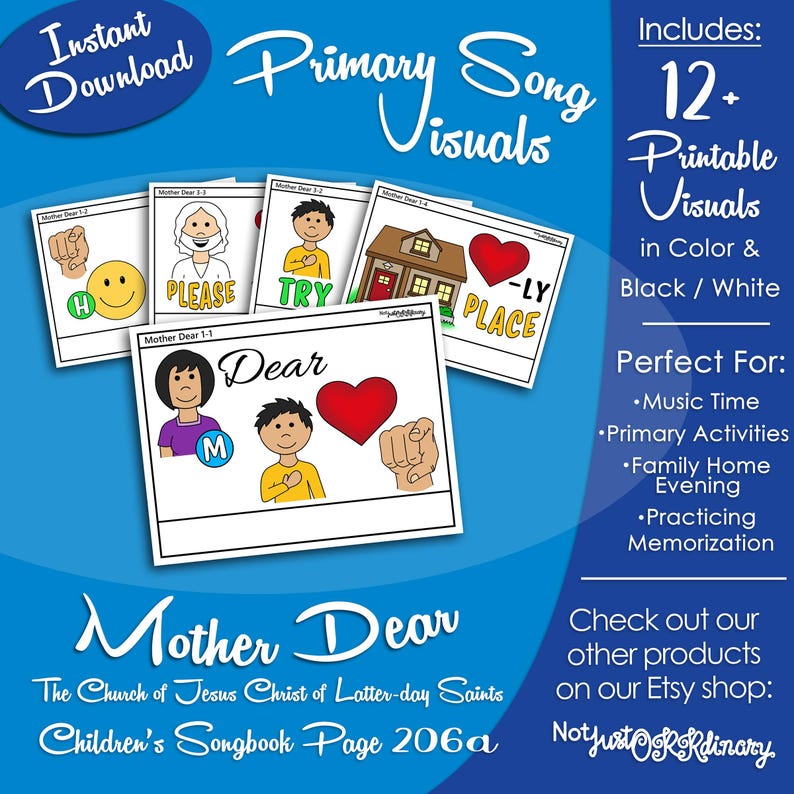 Mother Dear Song Visuals, LDS Primary Singing Time Pictures (printable ...