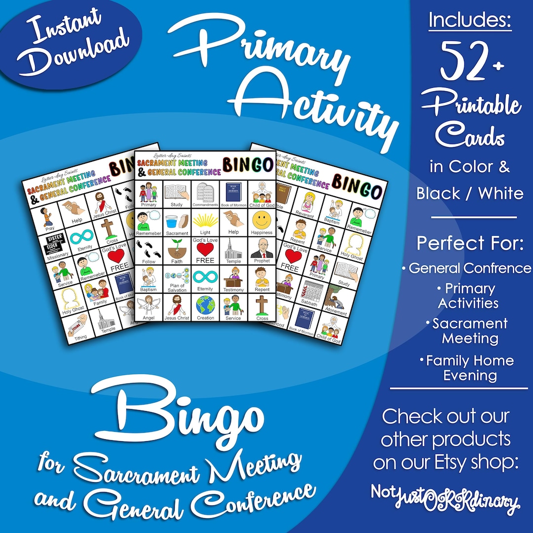 Bingo for General Conference, Latter-day Saint LDS Primary Singing Time ...