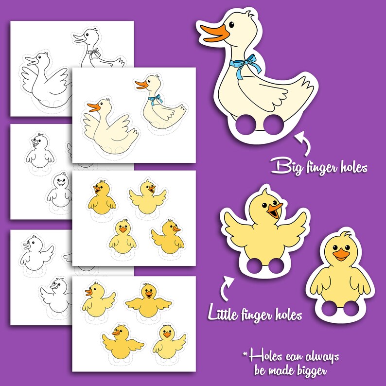 Duck Finger Puppet Cutouts, 5 Little Ducks, Song Cutouts for NURSERY ...