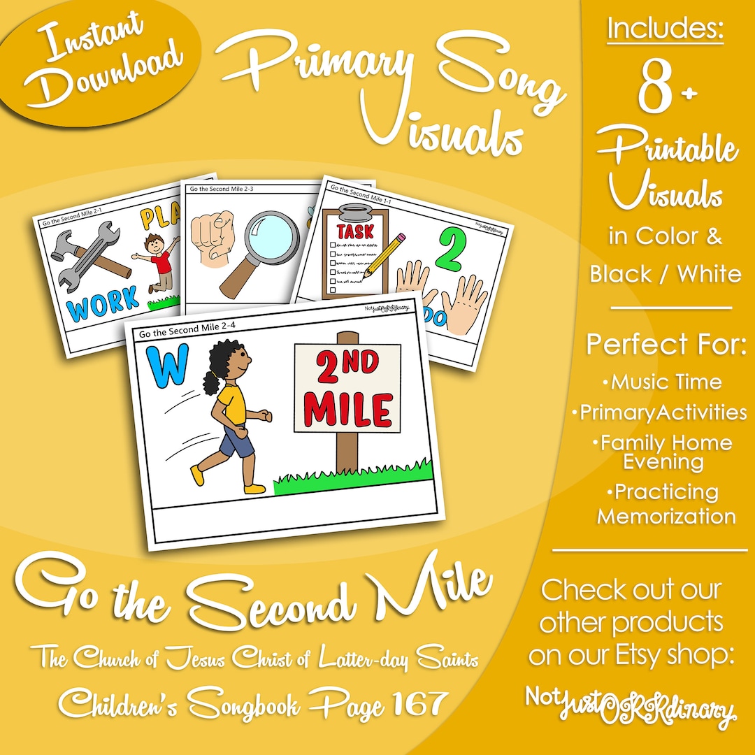Go the Second Mile Song Visuals, Latter-day Saint LDS Primary Singing Time, Printable Poster ...