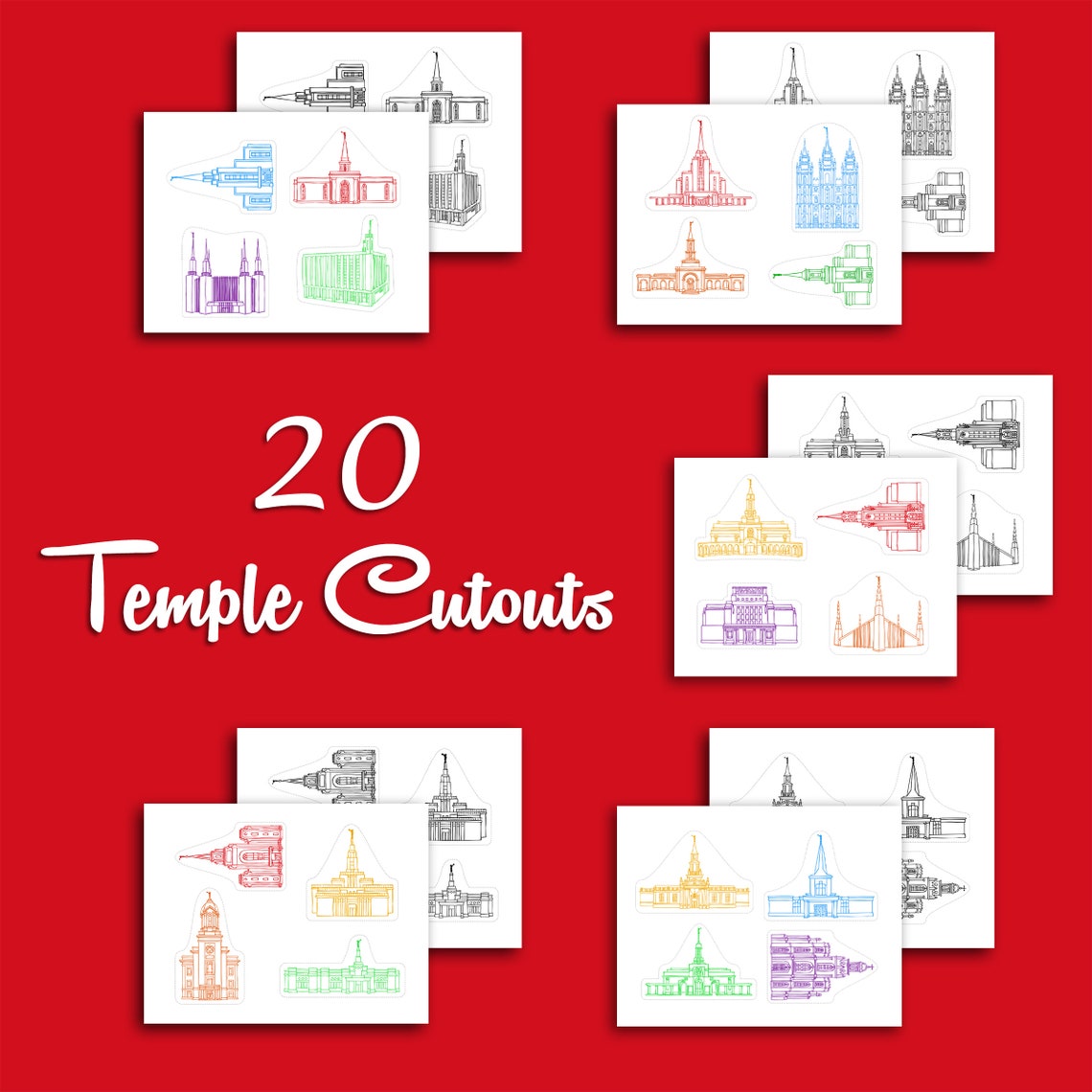 Small Colored Temple Cutouts, LDS Nursery Singing Time- for 'I Love to ...