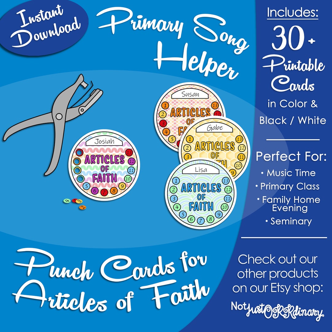 Articles of Faith Punch Cards, Latter-day Saint LDS Primary Singing ...