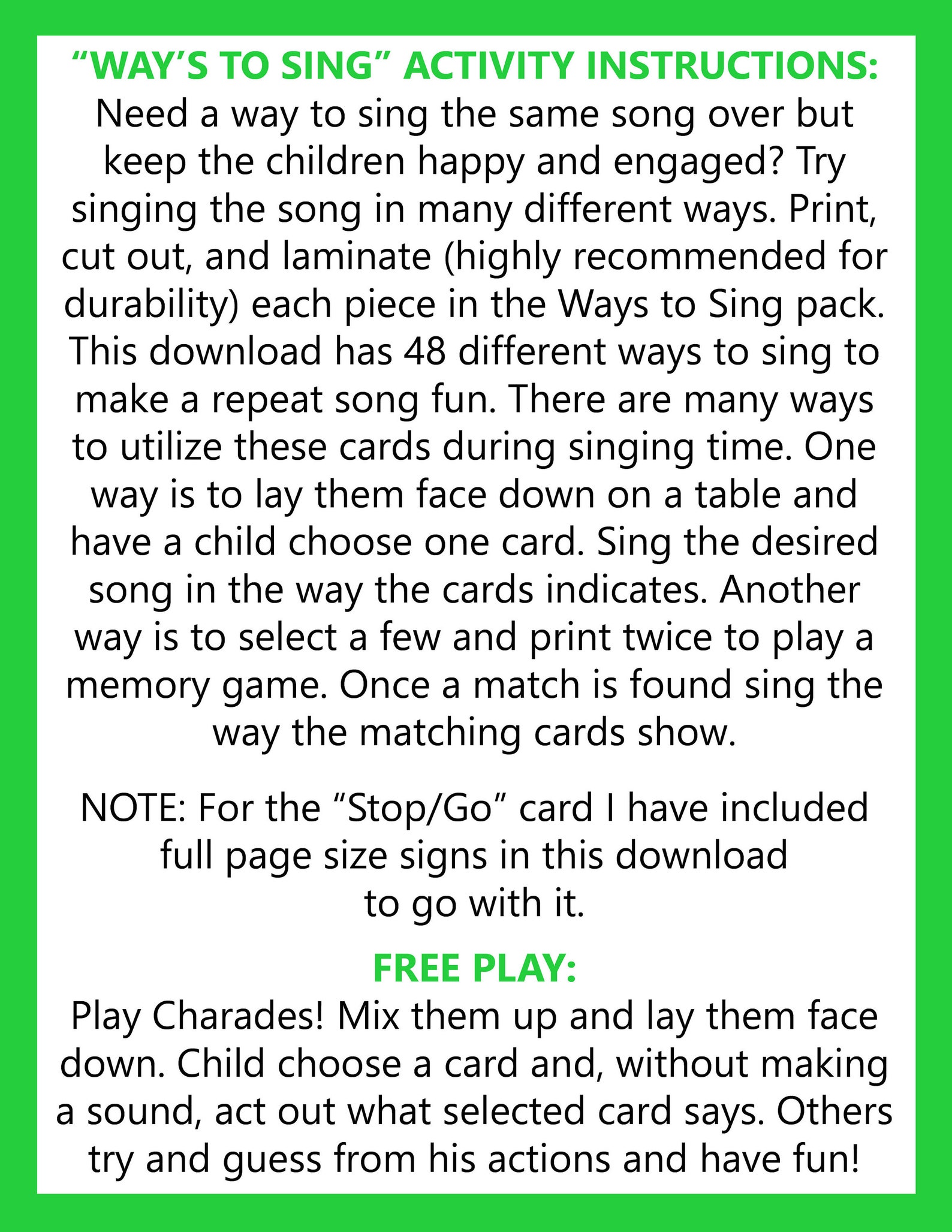 Ways to Sing Cards Latter-day Saint LDS Primary Singing Time - Etsy