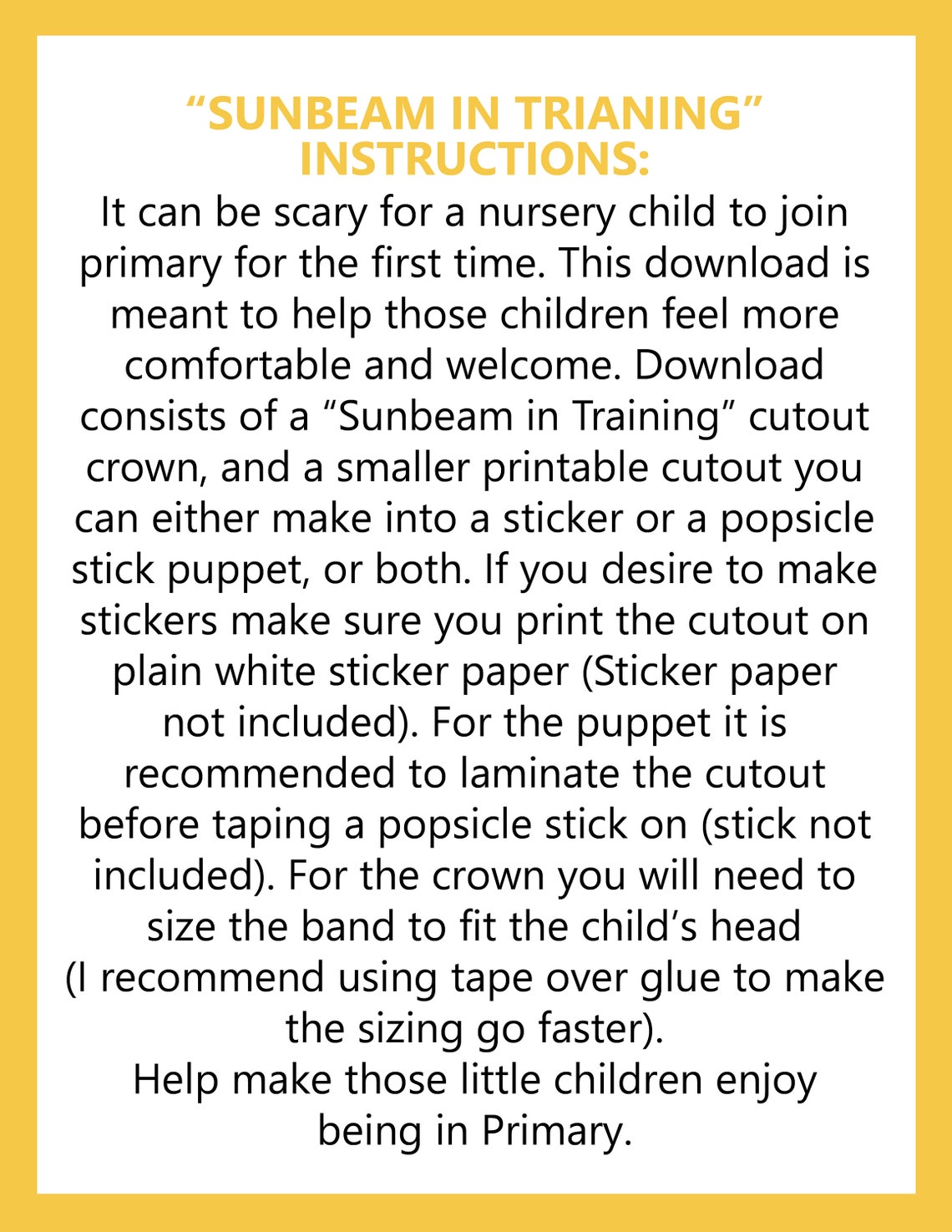 Sunbeam in Training, Crown, Sticker, Cutout, Latter-day Saint LDS ...