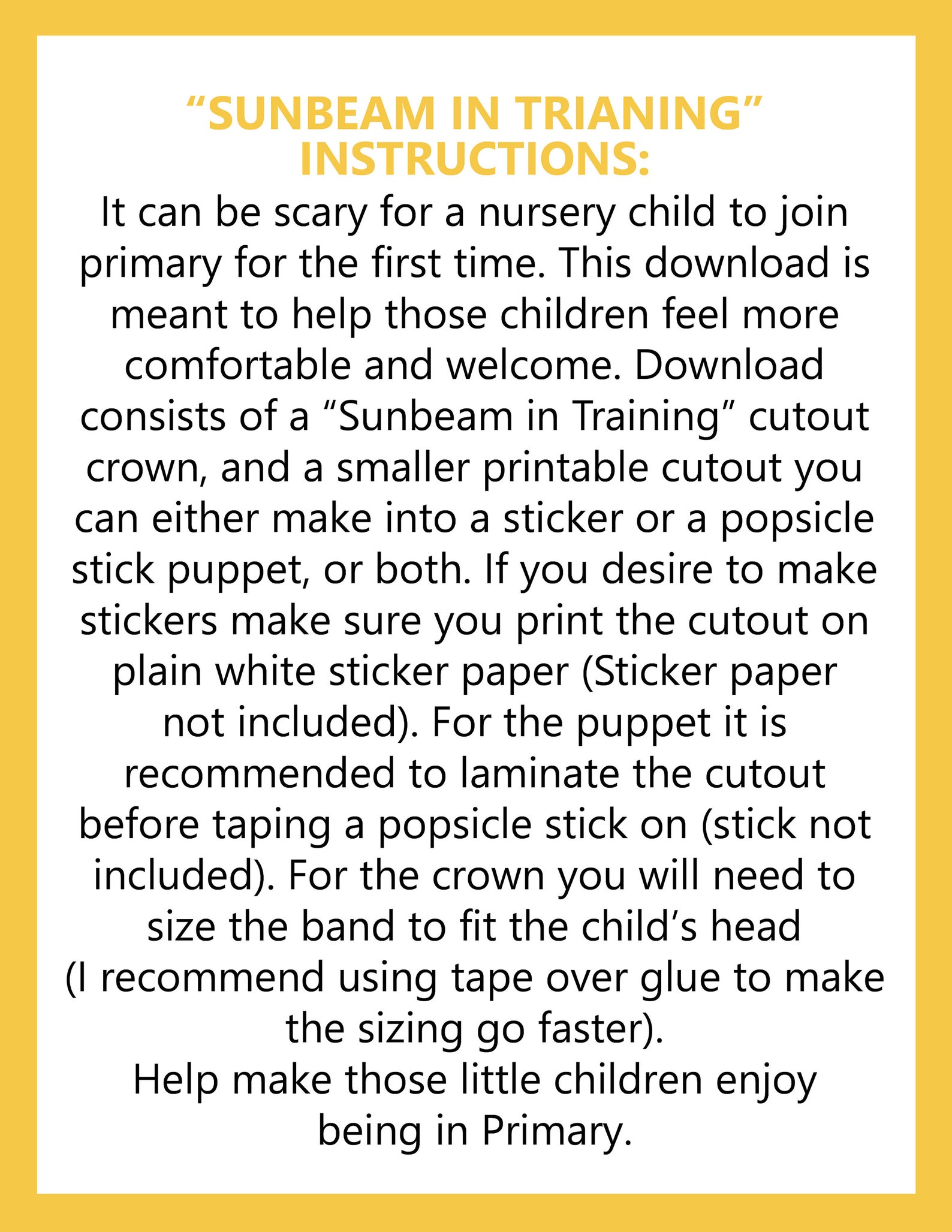 Sunbeam in Training, Crown, Sticker, Cutout, Latter-day Saint LDS ...