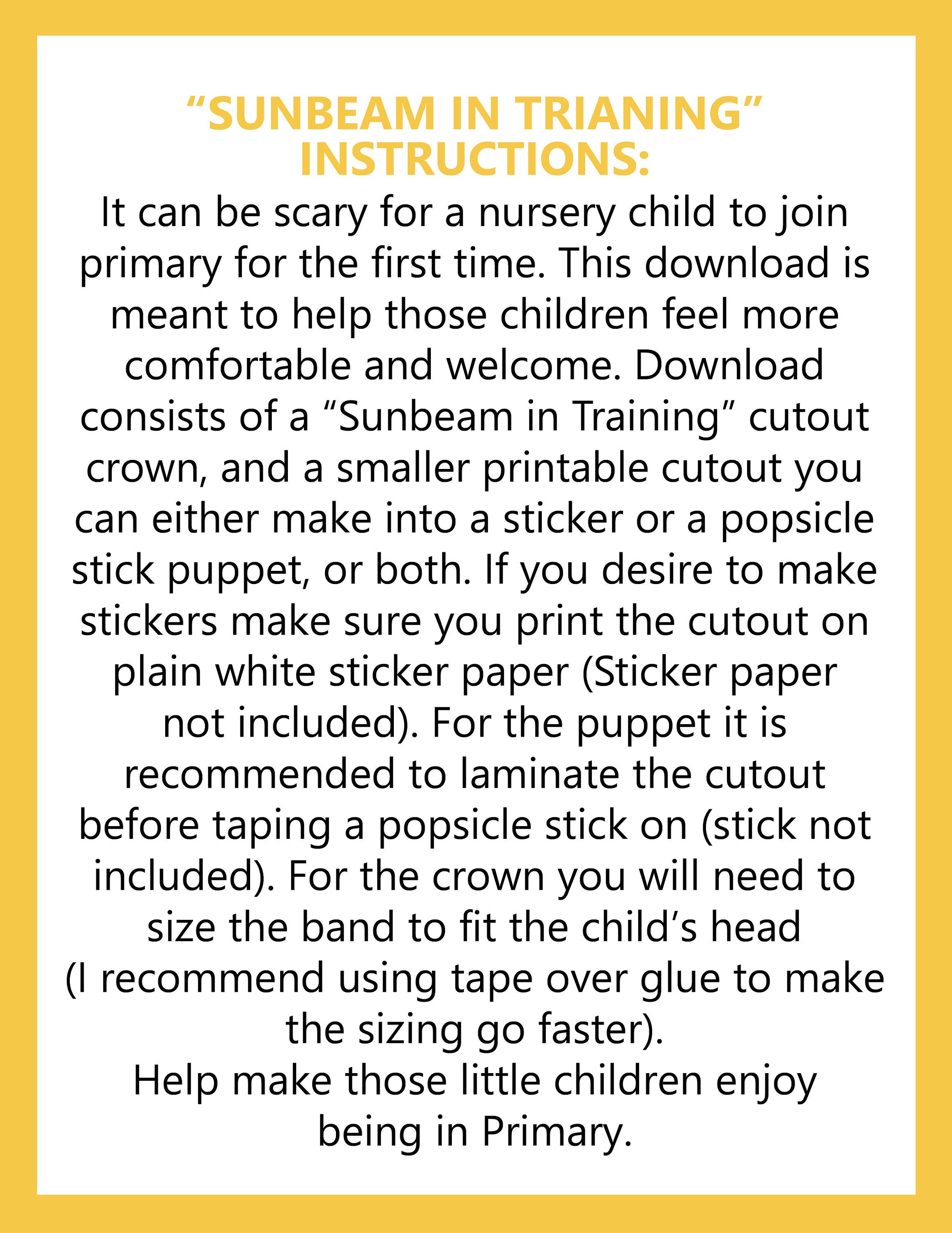 Sunbeam in Training, Crown, Sticker, Cutout, Latter-day Saint LDS ...