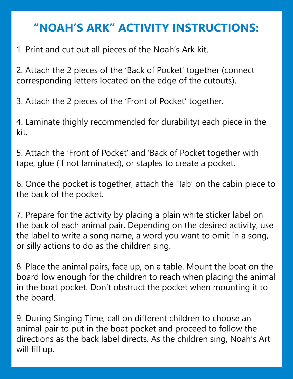 Noah's Ark, Latter-day Saint LDS Primary Singing Time Activity ...