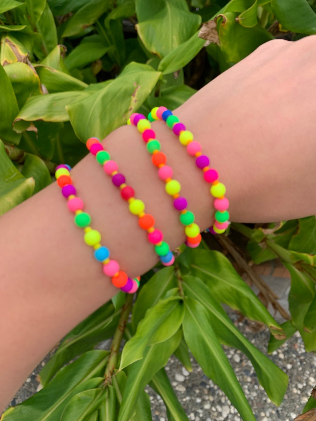 Set of 4 or Single (1) - Neon Bead Bracelets Friendship Plur Festival ...